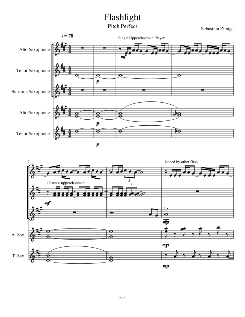 Flashlight from Pitch Perfect Sax Ensemble Sheet Music for Saxophone ...