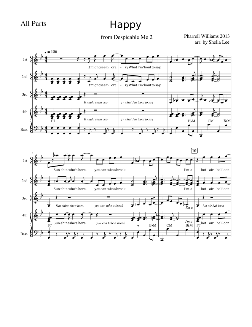 HAPPY Sheet Music with Chords for Accordion (Piano Quintet) | MuseScore.com