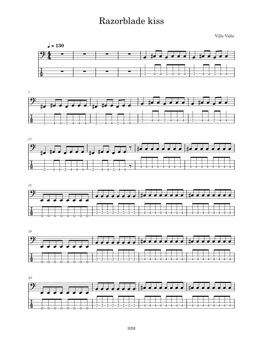Razorblade kiss – HIM Sheet music for Bass guitar (Solo) | Musescore.com