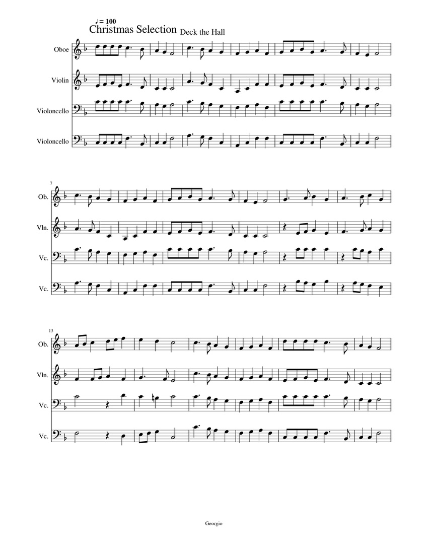 Christmas selection for strings Sheet Music for Oboe, Violin, Cello ...