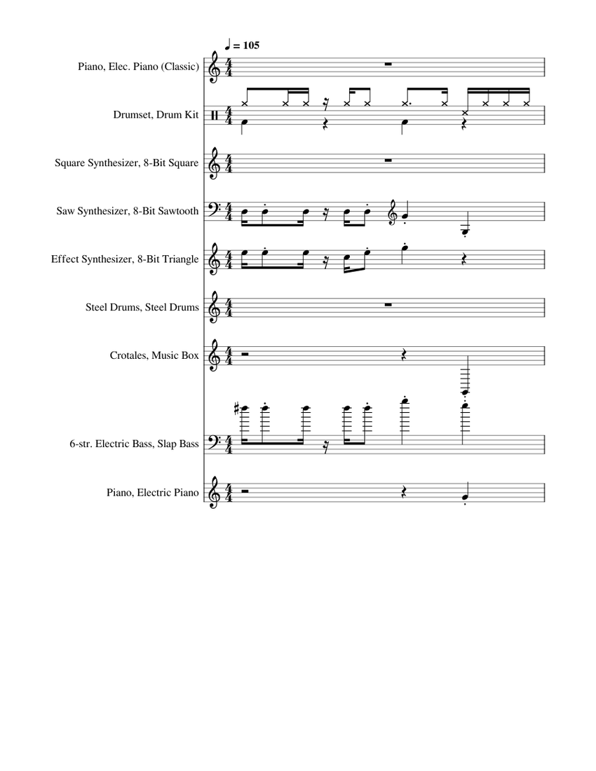Super Mario Bros - Overworld – Koji Kondo Sheet music for Piano, Bass guitar, Drum group ...