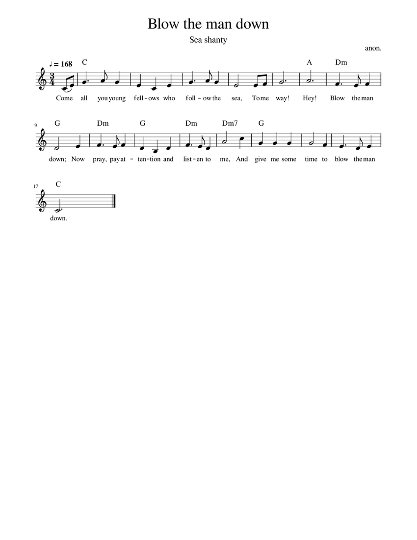 Blow the man down Sheet music for Piano (Solo) Easy | Musescore.com