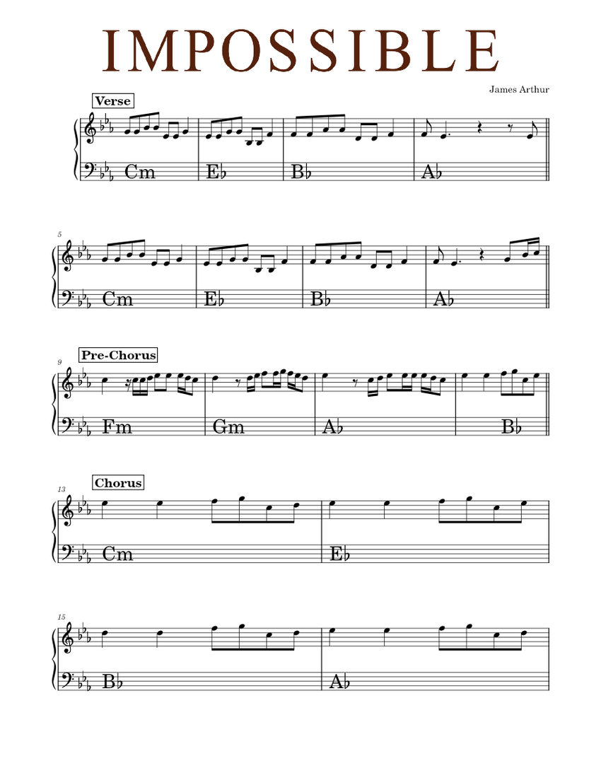 Impossible - James Arthur Sheet music for Piano (Solo) | Musescore.com