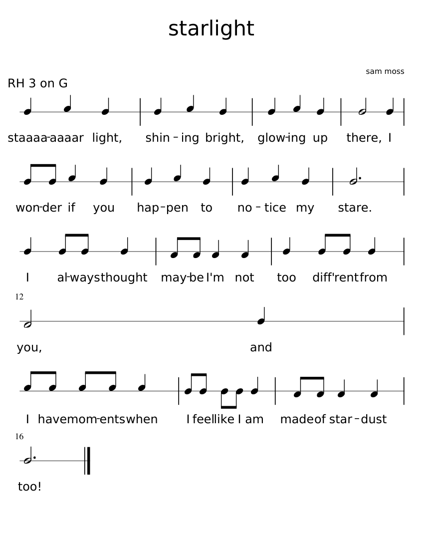 starlight Sheet Music for Piano (Solo) Easy | MuseScore.com