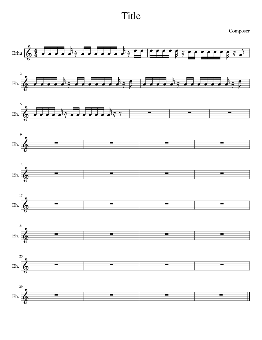 Darude Sandstorm Sheet music for Erhu (Solo) | Musescore.com