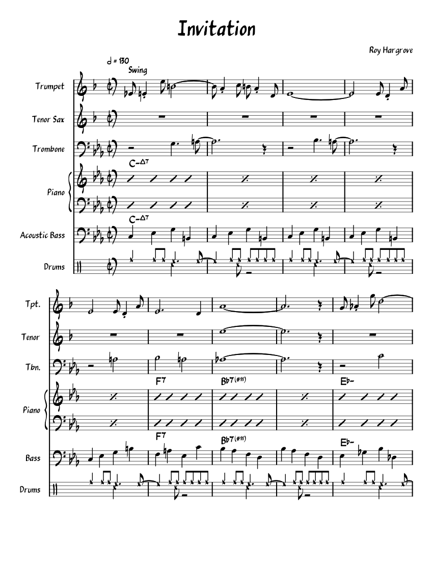 Invitation Sheet Music with Chords for Piano, Trombone, Saxophone tenor ...
