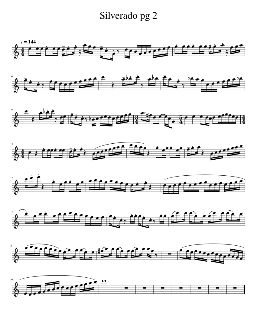 Silverado pg 2 Sheet Music for Clarinet in b-flat (Solo) | MuseScore.com