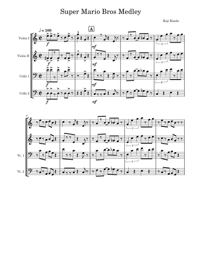 Super mario brothers – Koji Kondo Super Mario 2vln 2cllo Sheet music ...