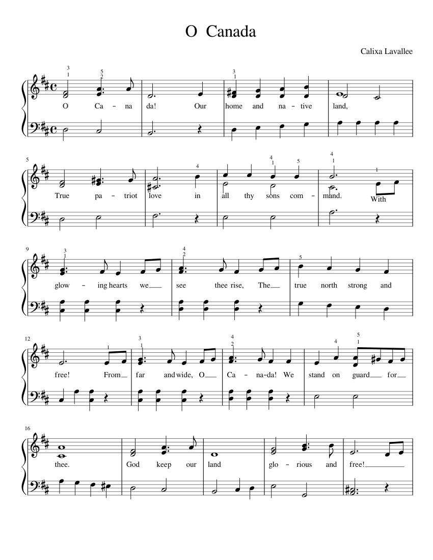 O Canada Sheet Music for Piano (Solo) Easy | MuseScore.com