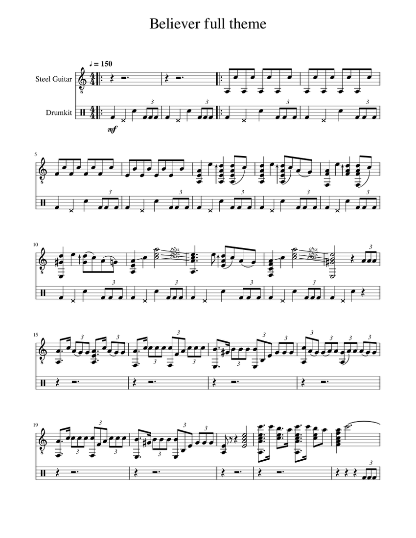 Believer full theme Sheet music for Guitar, Drum group (Mixed Duet ...