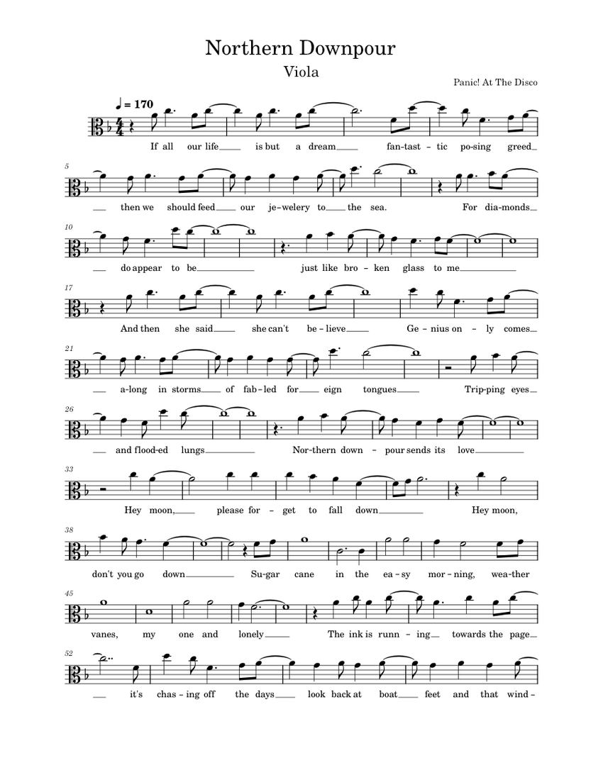 Northern downpour – Panic! At the Disco Northern_Downpour Sheet music for Viola (Solo ...