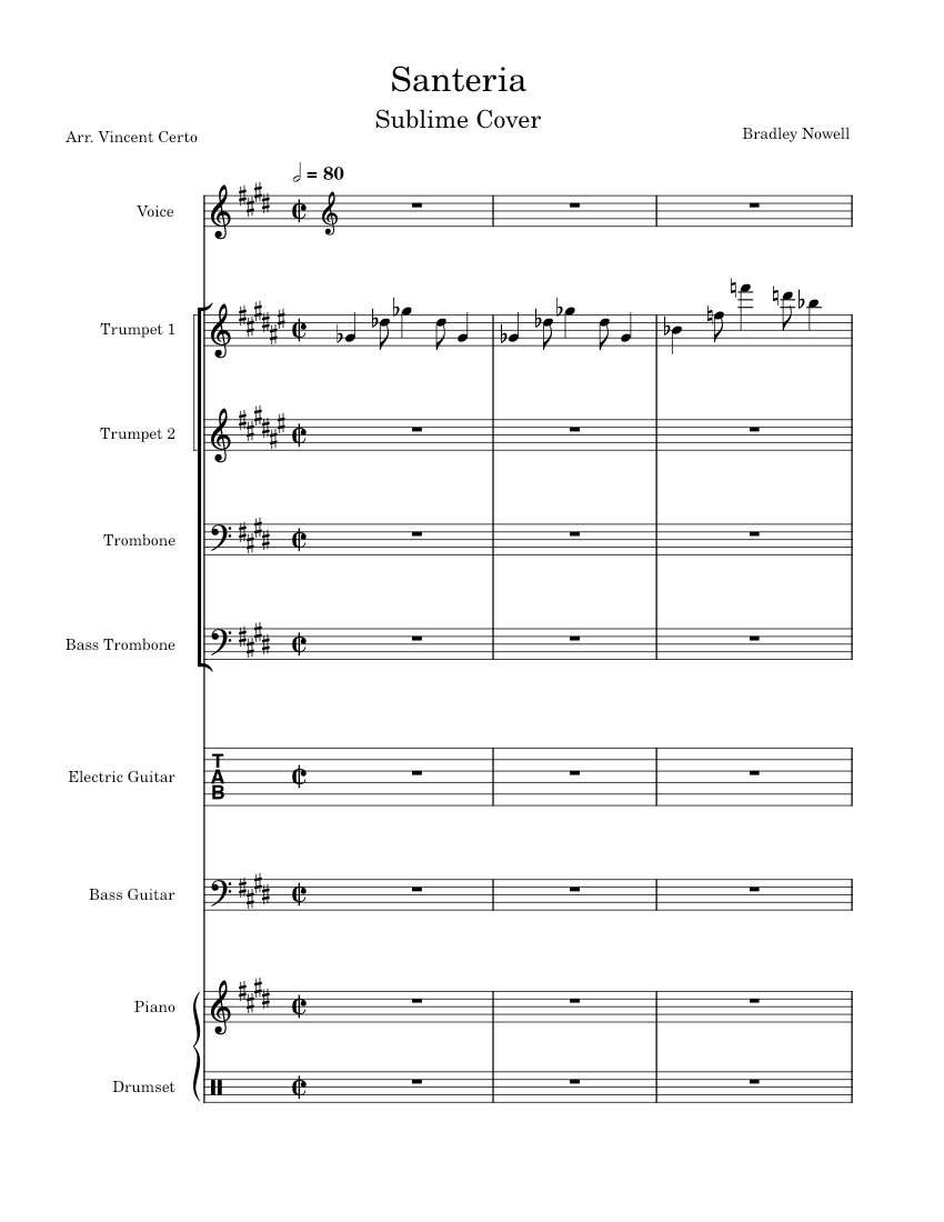 Santeria - Brass Quartet- Sheet Music and Tab with Chords for Piano ...