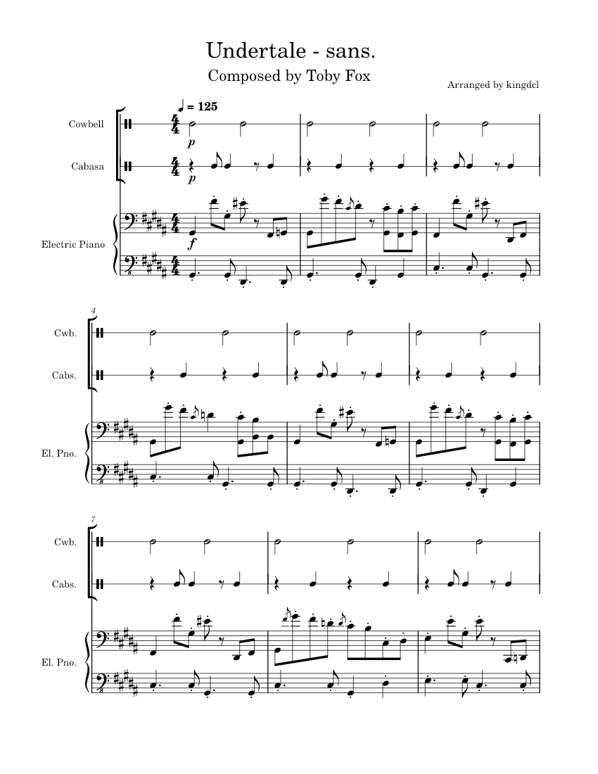 Undertale - sans. Sheet Music for Piano, Cabasa, Percussion bells ...