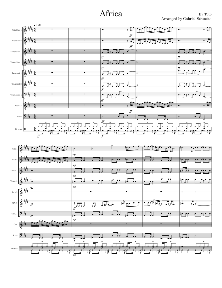 Africa – Toto Sheet music for Trombone, Saxophone alto, Saxophone tenor ...