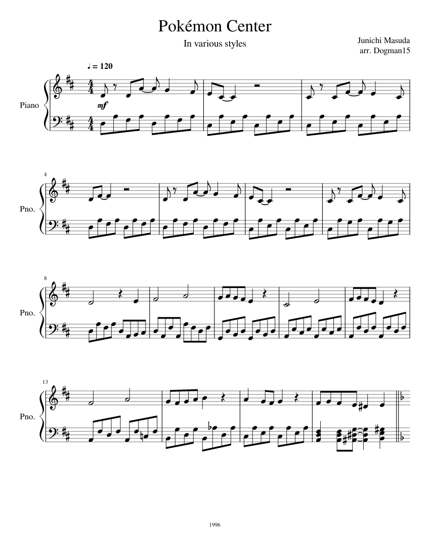Pokémon Center (in various styles) Sheet music for Piano, Trombone ...