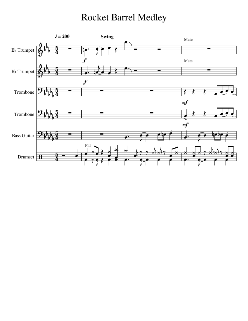 Rocket Barrel Medley Sheet Music for Trombone, Trumpet in b-flat, Bass ...