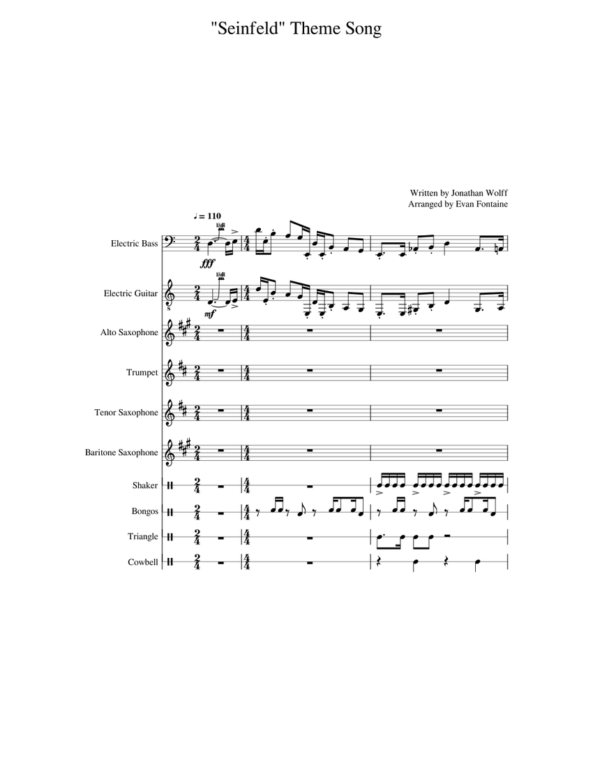 Seinfeld Theme Song WITH PERCUSSION Sheet Music for Saxophone alto ...