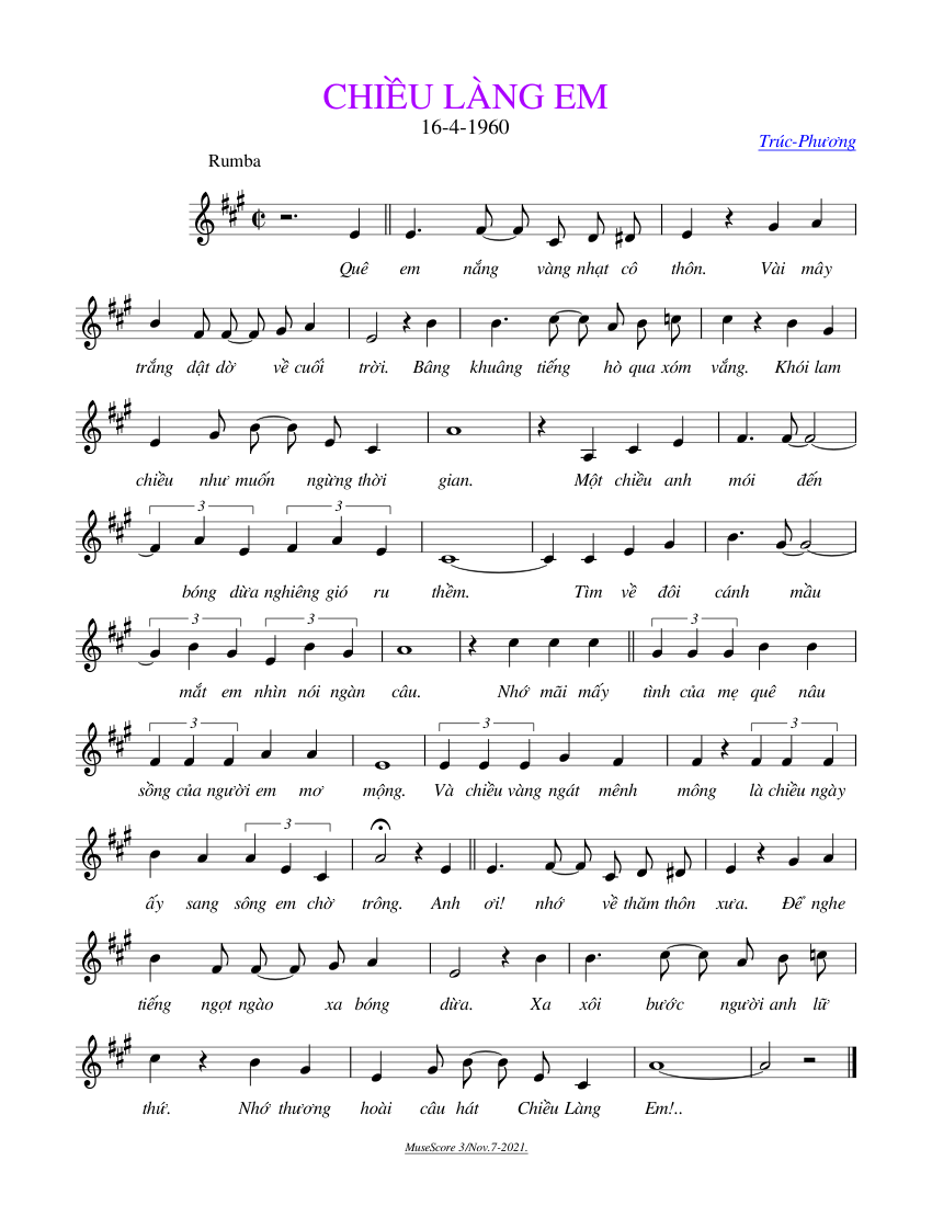 CHIỀU_LÀNG_EM Sheet Music for Piano (Solo) Easy | MuseScore.com