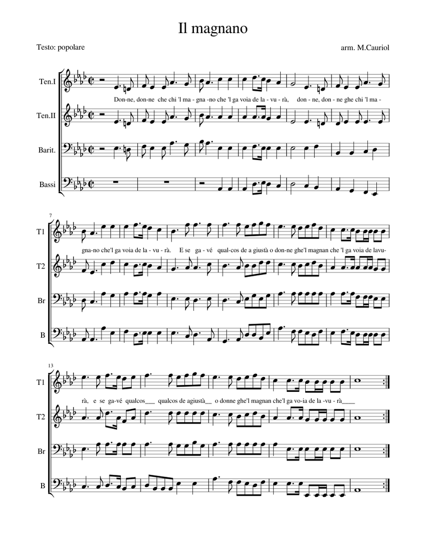 Il magnano Sheet Music for Soprano, Alto, Tenor, Bass voice (Choral ...