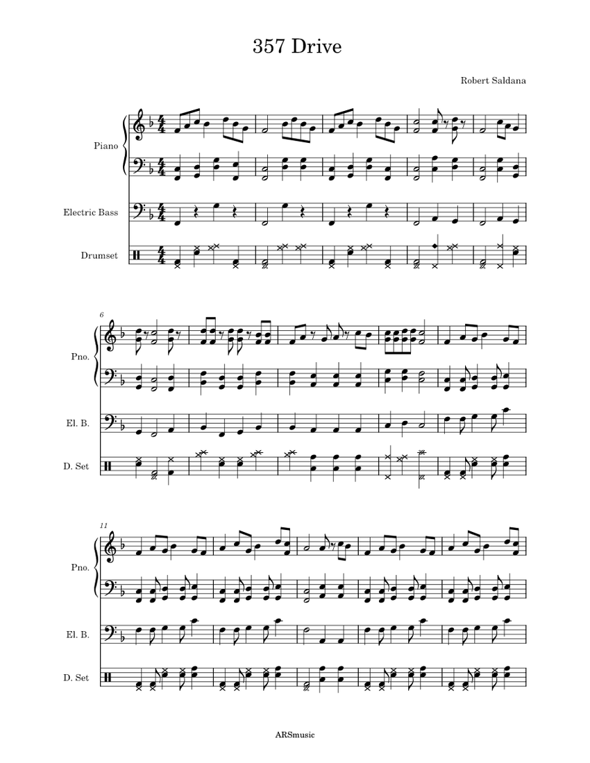 357 Drive Sheet music for Piano, Bass guitar, Drum group (Mixed Trio ...