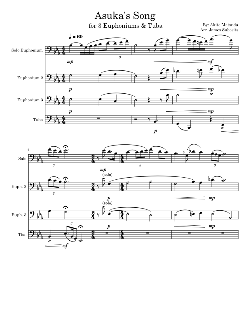 Asuka's Song for Tuba-Euphonium Quartet Sheet music for Euphonium, Tuba ...
