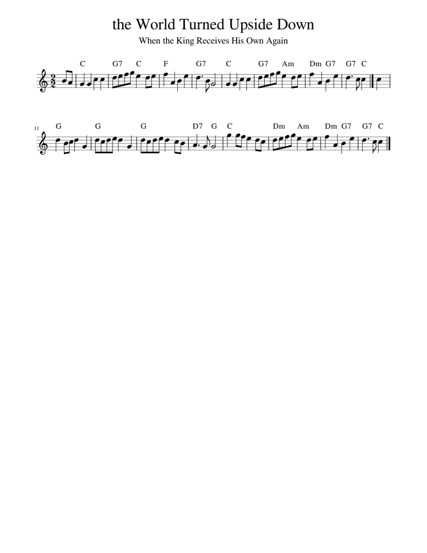 The World Turned Upside Down Sheet Music For Piano Solo Easy