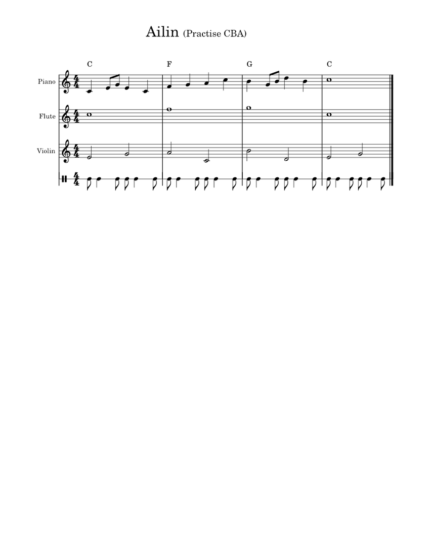 Ailin practise CBA(edited) Sheet music for Piano, Flute, Violin, Claves ...