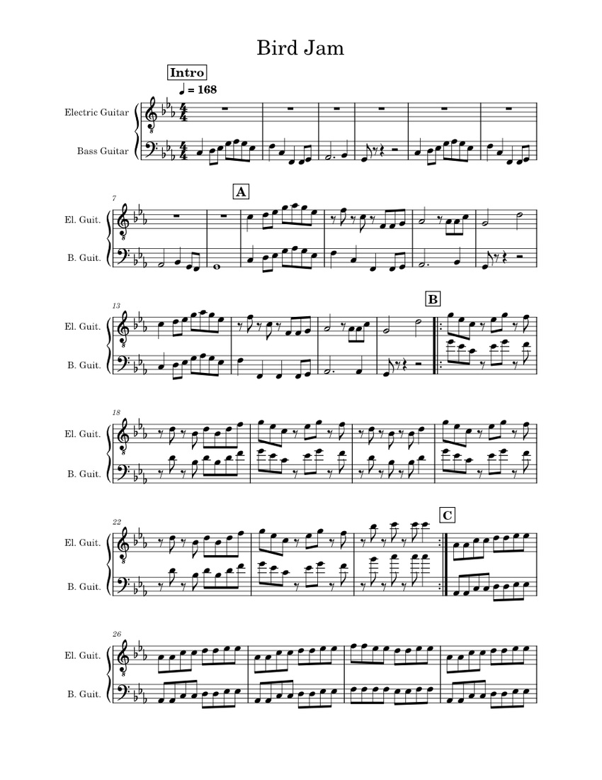 Bird Jam Sheet Music for Guitar, Bass guitar (Jazz Band) | MuseScore.com