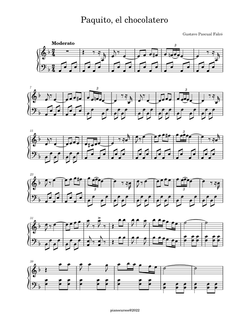 Paquito El Chocolatero – Gustavo Pascual Falcó Sheet Music for Piano ...