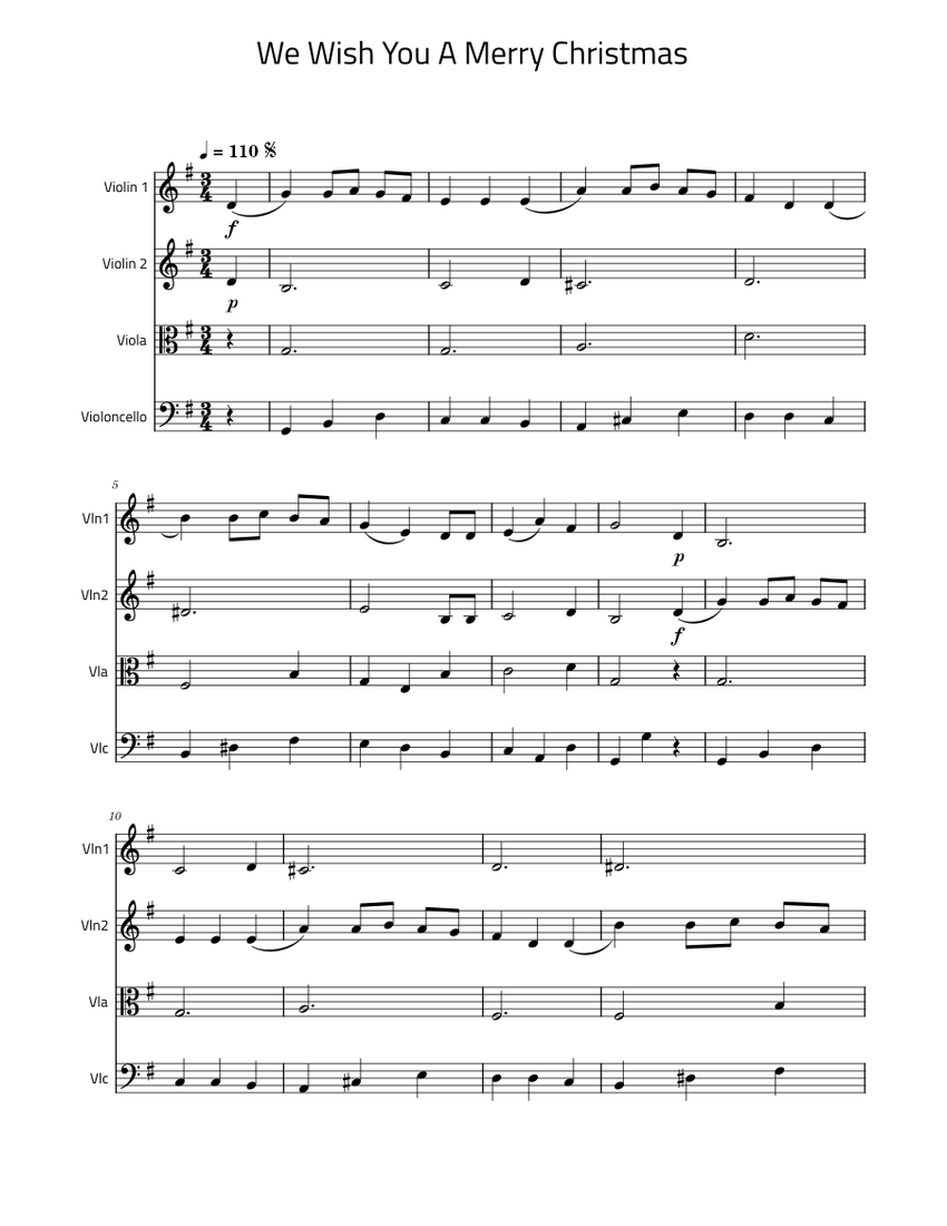 We wish you a merry christmas – Arthur Warrell For String Quartet (Easy ...