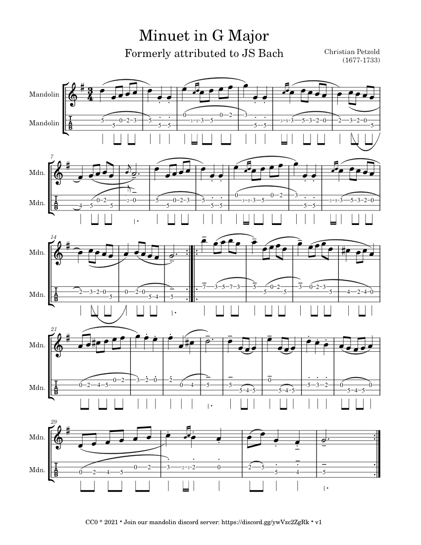 Minuet in G major, BWV Anh.114 – Johann Sebastian Bach Sheet Music for ...