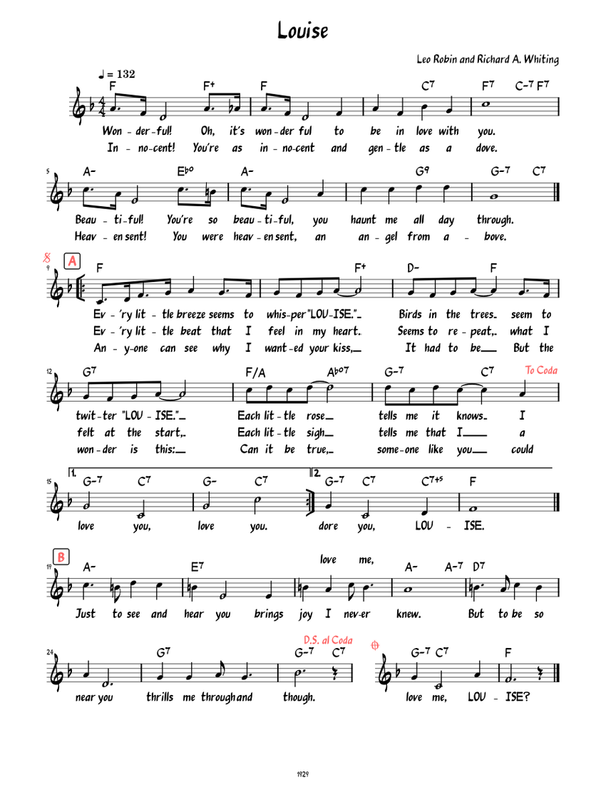 Louise (Lead sheet with lyrics ) Sheet Music for Piano (Solo) Easy ...