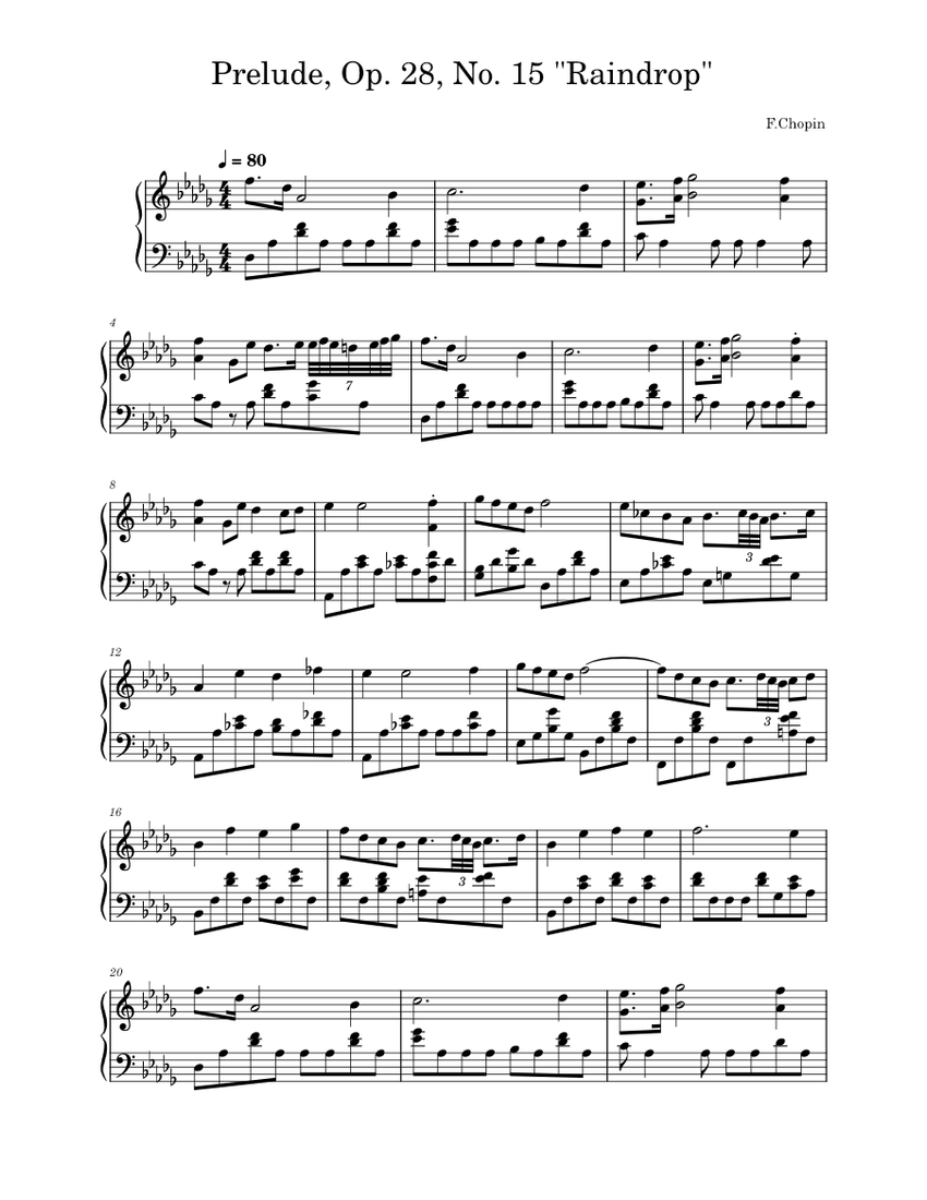 Prelude No 15, op. 28 (Raindrop Prelude) – Frédéric Chopin Sheet music ...