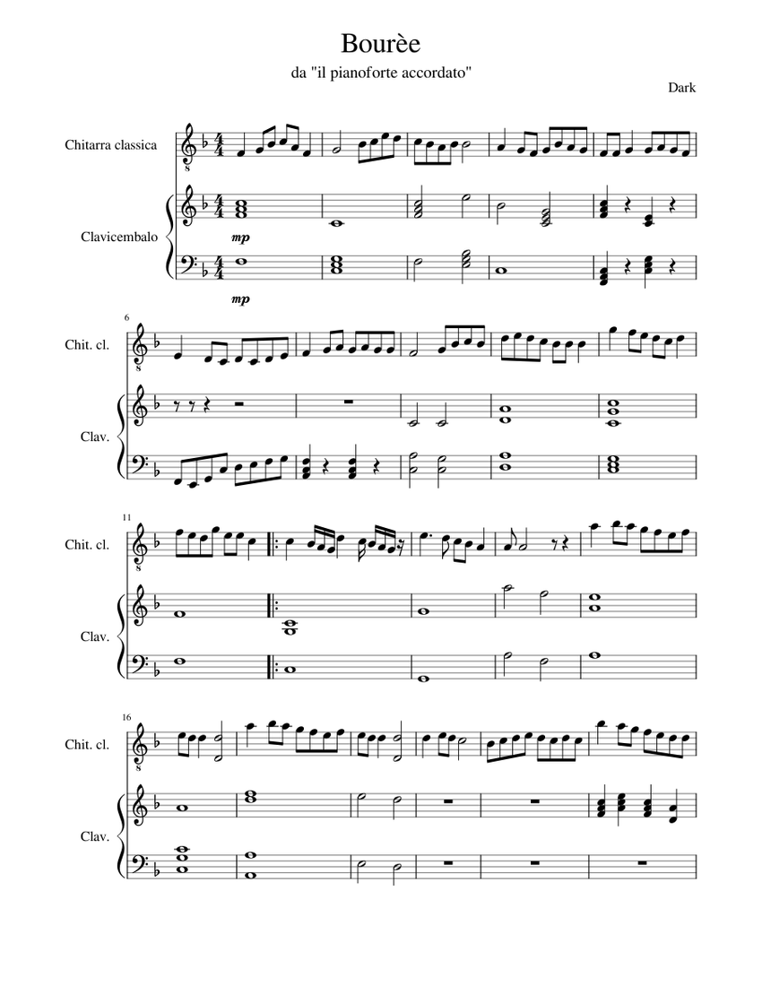Bourèe Sheet music for Harpsichord, Guitar (Mixed Duet) | Musescore.com