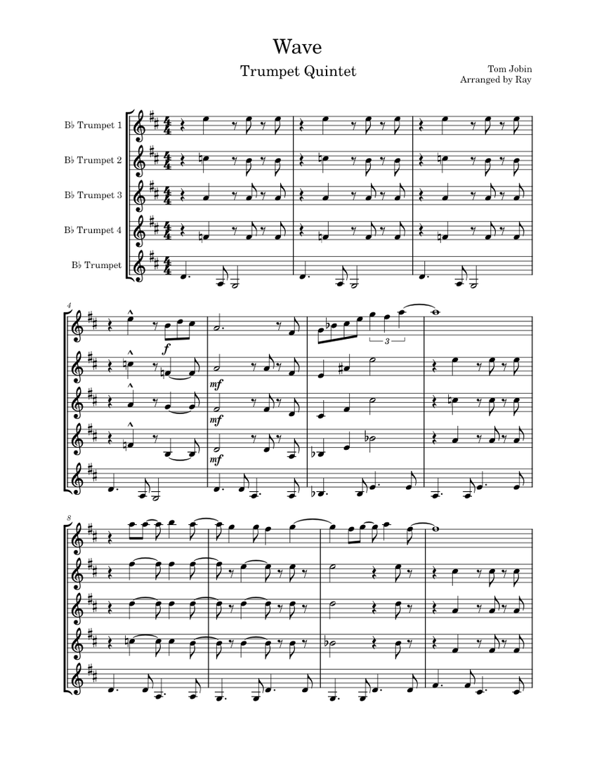 Wave - Trumpet Quintet Sheet music for Trumpet in b-flat (Brass Quintet ...