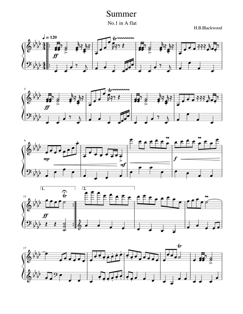 夏天（Summer） Sheet music for Piano (Solo) | Musescore.com