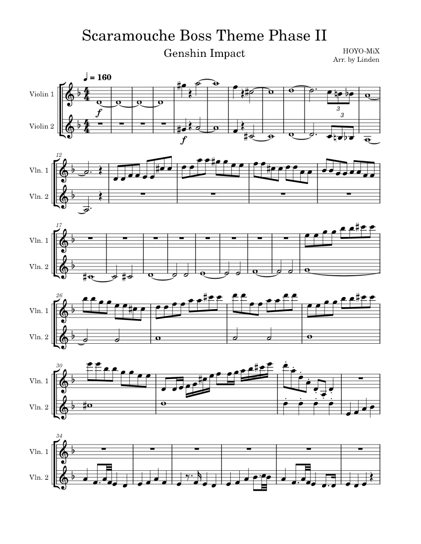 Scaramouche Boss Theme Phase II – HOYO-MiX from Genshin Impact Sheet Music for Violin (String ...