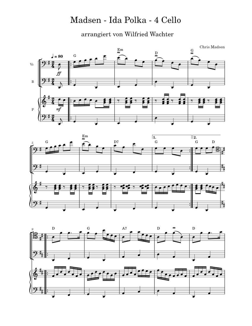 Madsen - Ida Polka - 4 Cello - piano tutorial