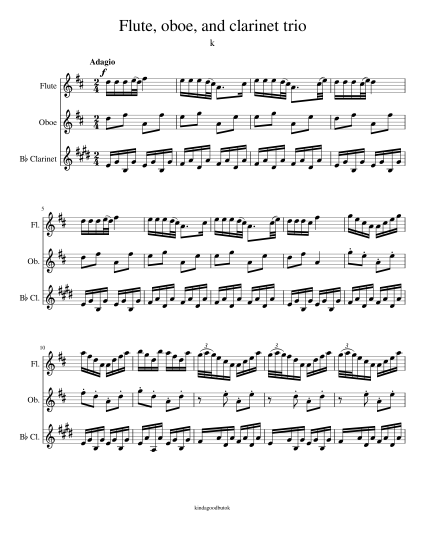 Woodwind trio Sheet Music for Flute, Oboe, Clarinet in b-flat (Woodwind ...
