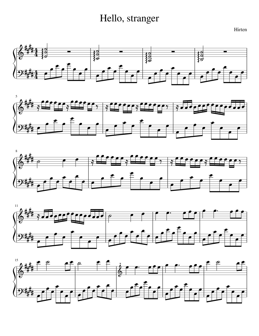 Hello,stranger! Sheet Music for Piano (Solo) | MuseScore.com