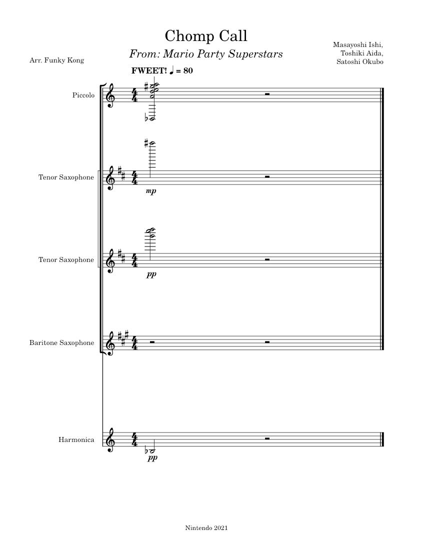 Chomp Call – Mario Party Superstars Sheet music for Flute piccolo ...