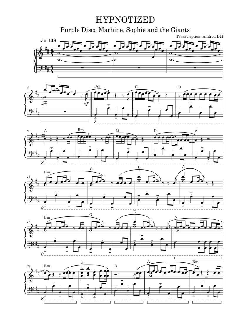 Hypnotized – Sophie and the giants, Purple Disco machine Sheet music ...