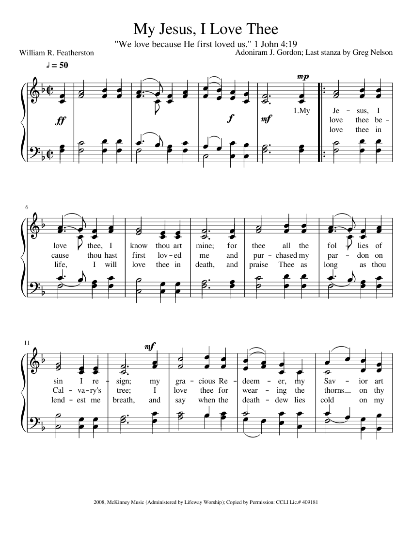 My Jesus, I Love Thee Sheet Music for Piano (Solo) Easy | MuseScore.com