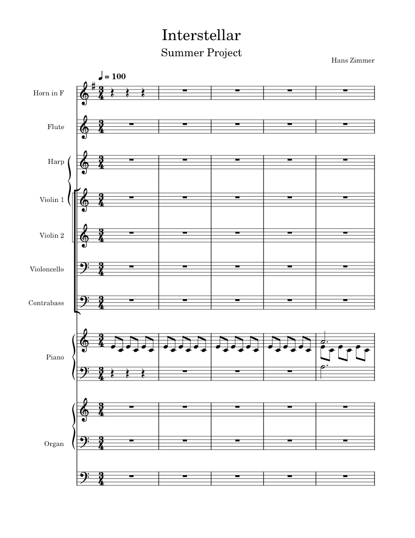 Interstellar-Hans Zimmer Sheet Music for Piano, Organ, Flute, French ...