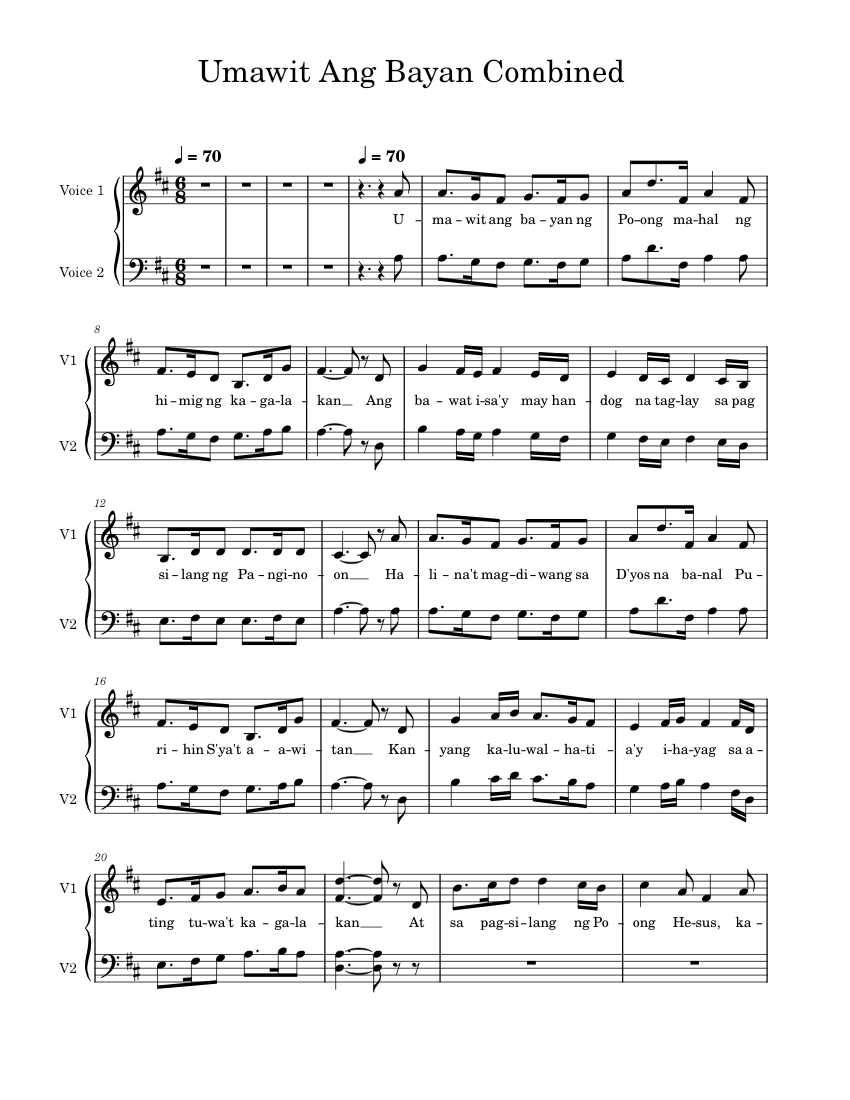 Umawit Ang Bayan Sheet Music for Piano, Vocals (SATB) | MuseScore.com