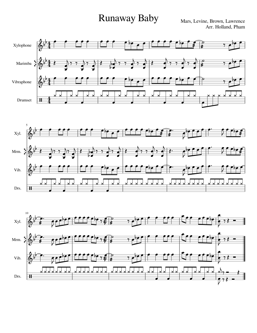 Runaway Baby Sheet music for Vibraphone, Drum group, Marimba, Xylophone ...
