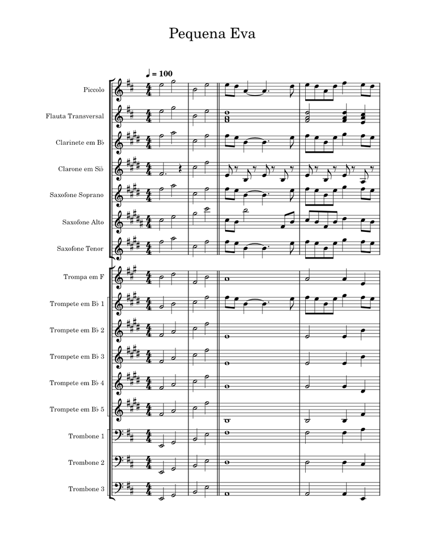 Minha pequena Eva Pequena Eva Sheet Music for Trombone, Flute piccolo ...