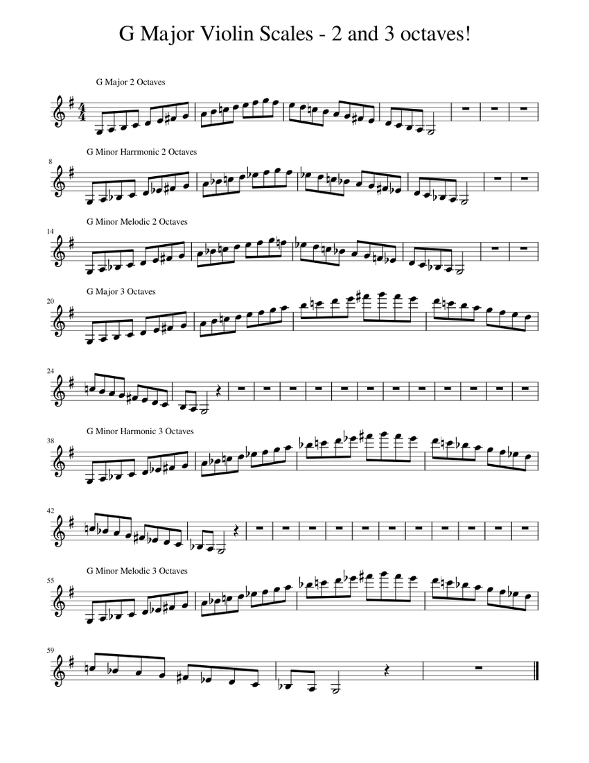 G Major Violin Scales - 2 and 3 octaves! Sheet music for Piano (Solo ...