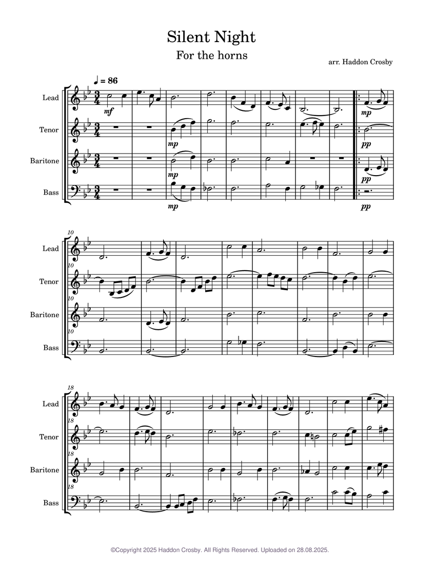 Slient Night Sheet music for French horn (Brass Quartet) | Musescore.com