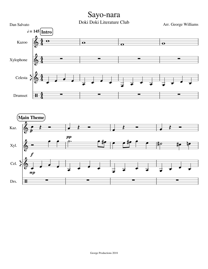 Sayo-nara (Doki Doki Literature Club) Sheet Music for Celesta, Kazoo ...
